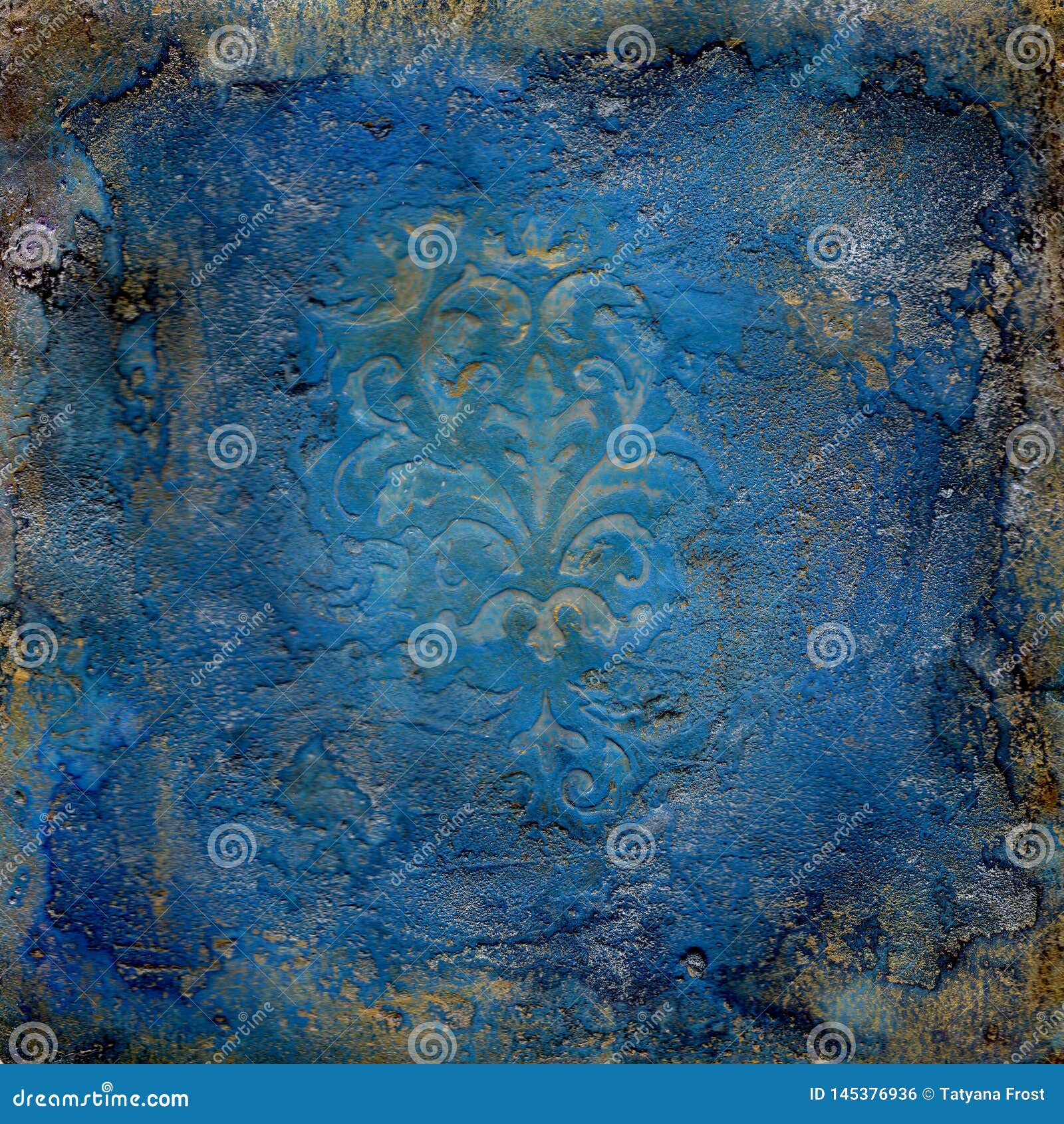 Blue Plaster Wall with Floral Elements Stock Photo - Image of water ...