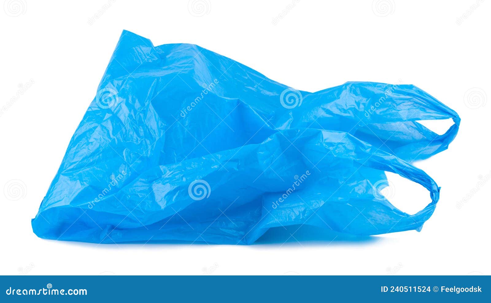 Blue Plastic Bag, Empty Purchases on a White Background. Object is ...