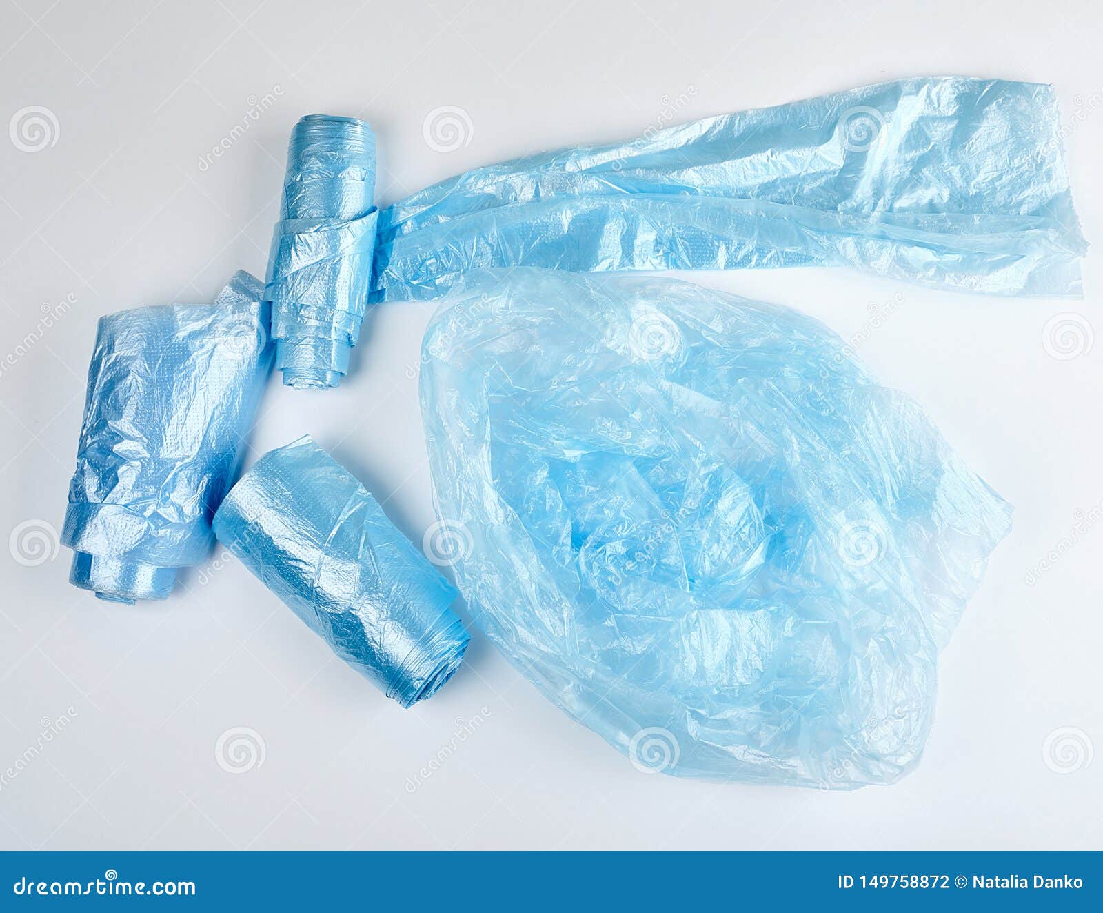 Blue Plastic Bags for Garbage on a White Background Stock Photo - Image ...