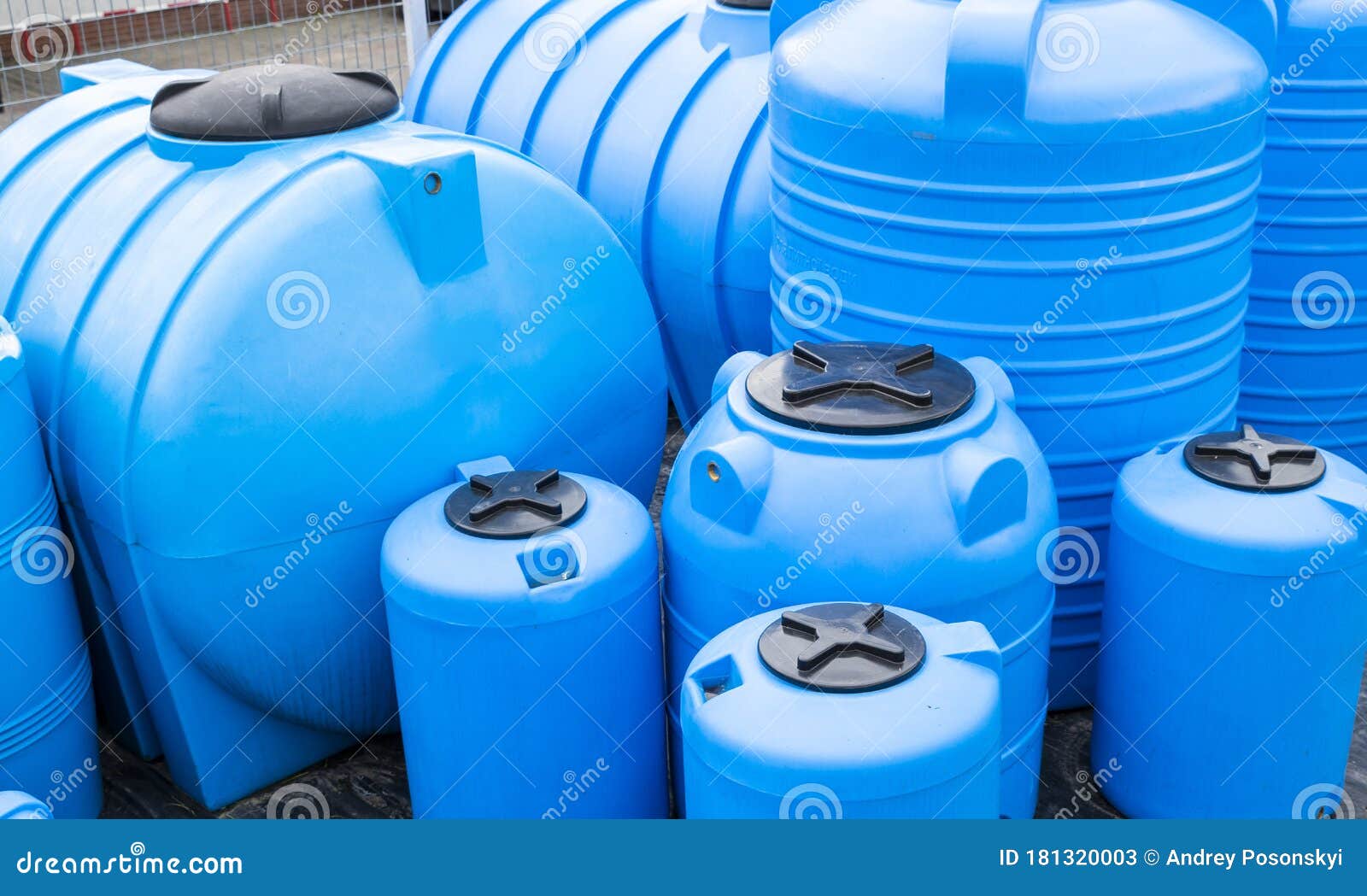 Blue Plastic Barrels for Drinking Water Stock Image - Image of chemical ...