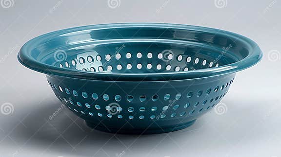 Blue Plastic Basin with Perforated Design on White Background Stock ...