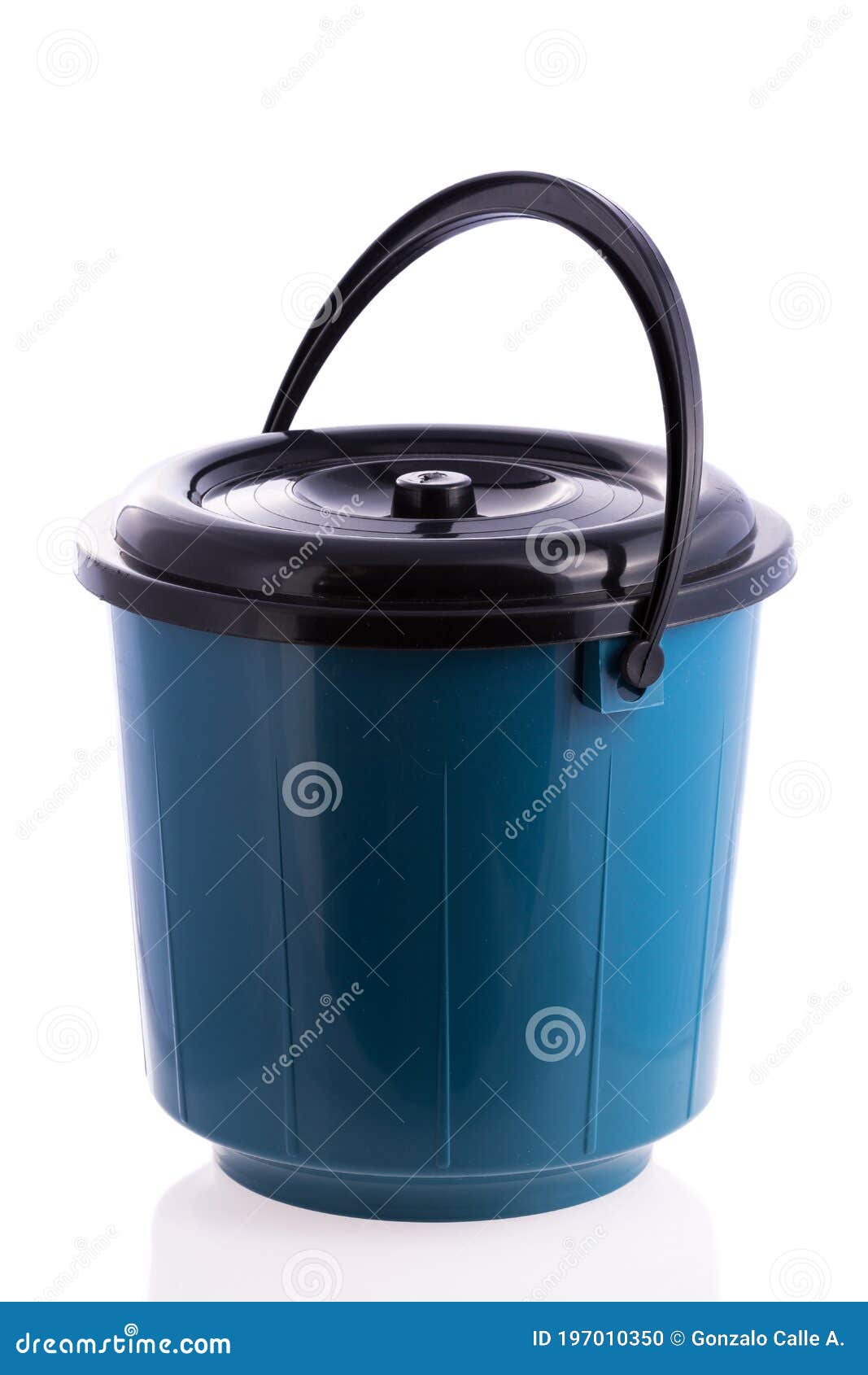Blue Plastic Bucket with Cap, for Household Cleaning - on White ...