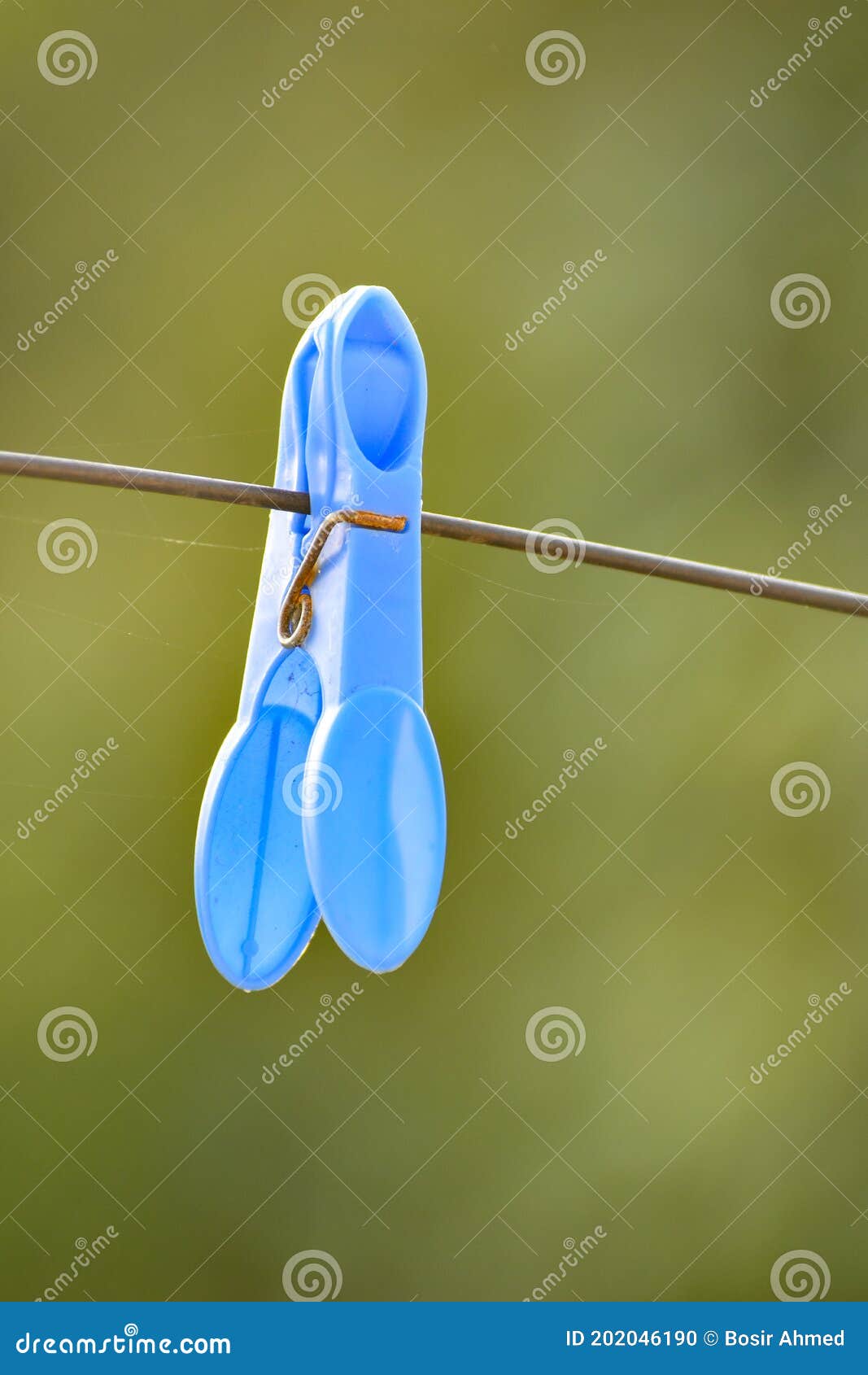 Blue Plastic Cloth Peg on a Washing Line Stock Photo - Image of element ...