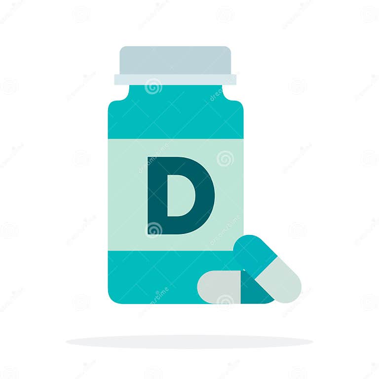 Blue Plastic Container with Tablets and Capsules of Vitamins Flat ...