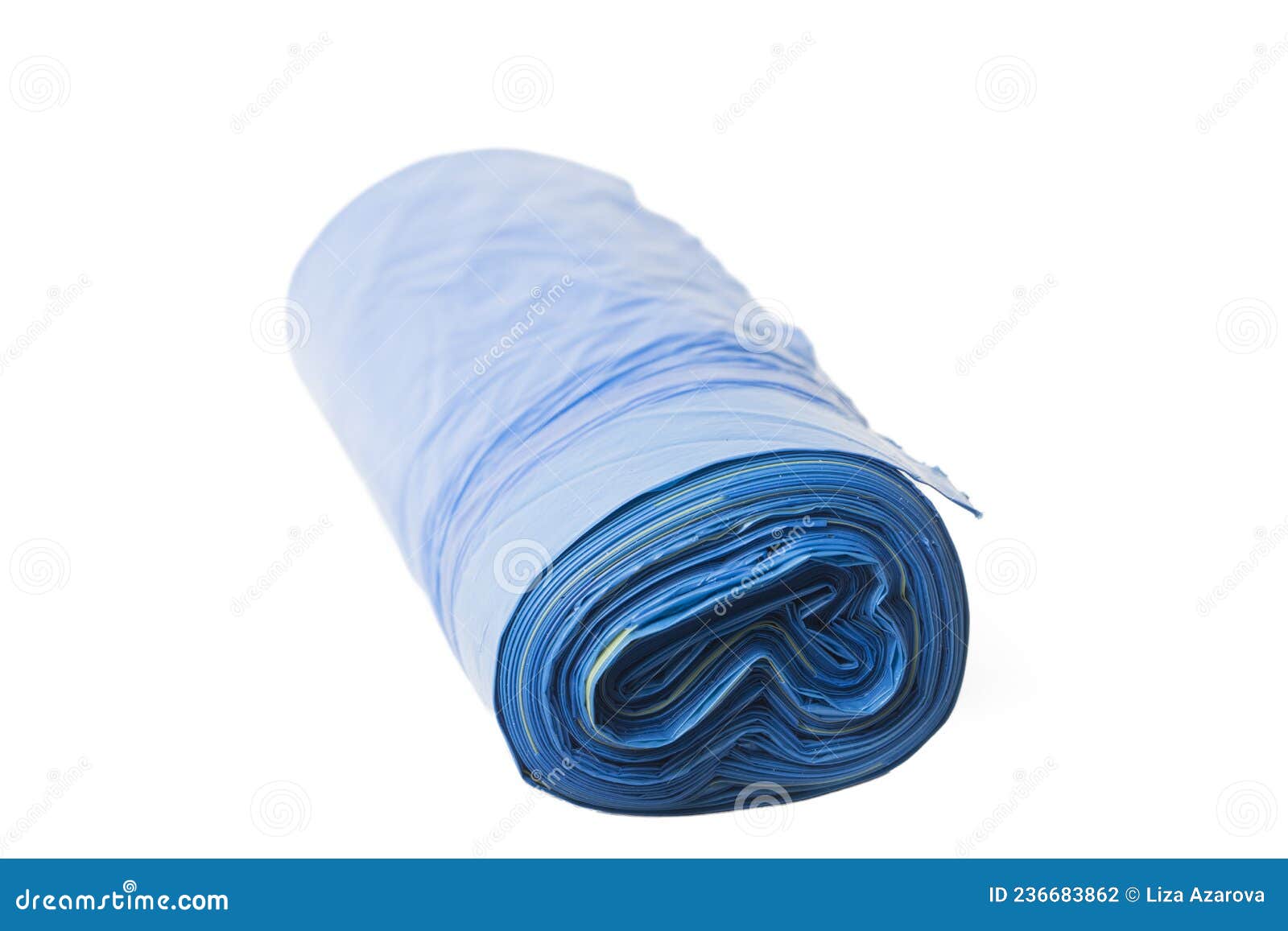 Blue Plastic Disposable Garbage Bags Roll Package Isolated on White ...