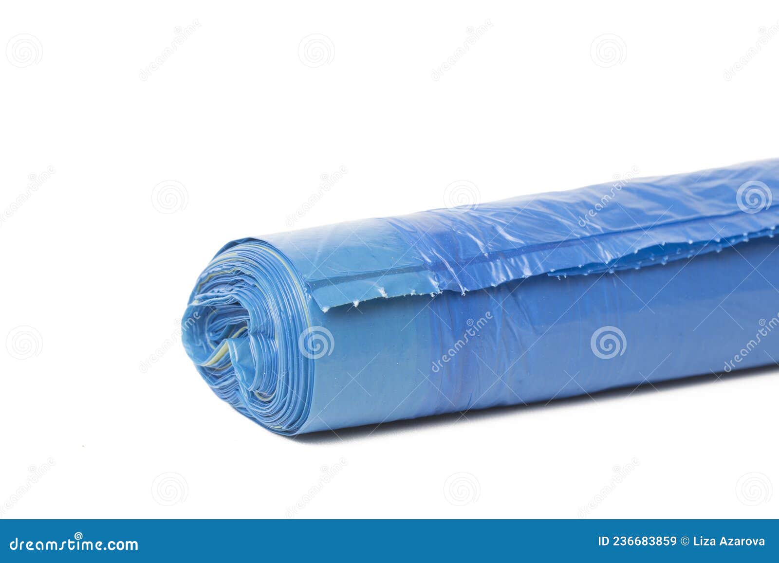 Blue Plastic Disposable Garbage Bags Roll Package Isolated on White ...