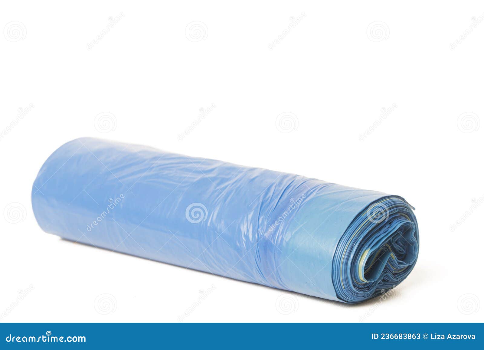 Blue Plastic Disposable Garbage Bags Roll Package Isolated on White ...