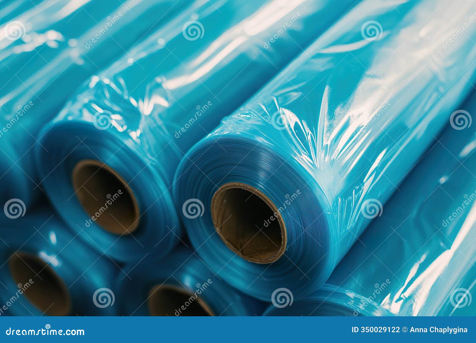Blue Plastic Film Rolls in Warehouse for Industrial Packaging Stock ...