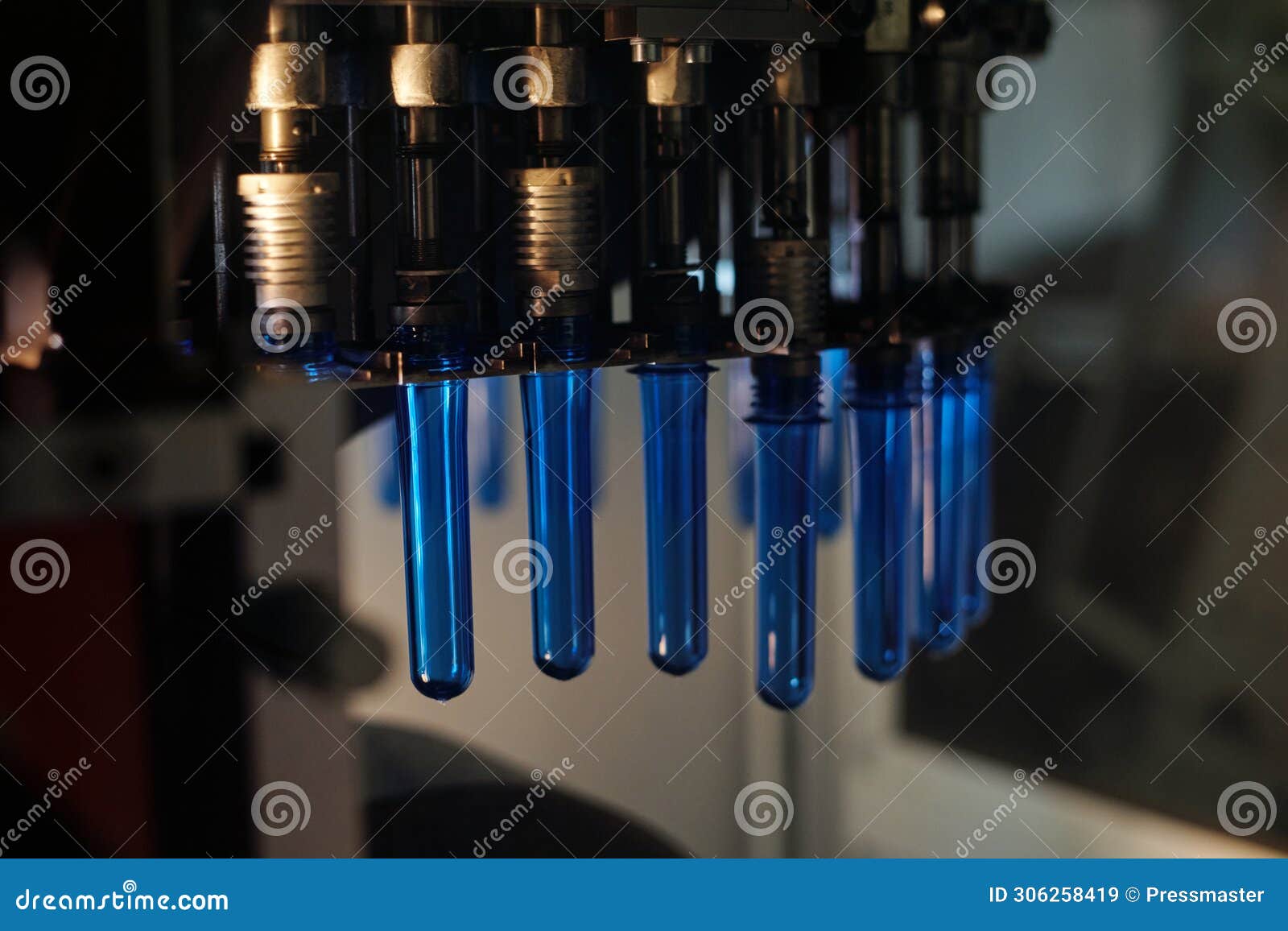Blue Plastic Flasks for Water Samples Stock Image - Image of system ...