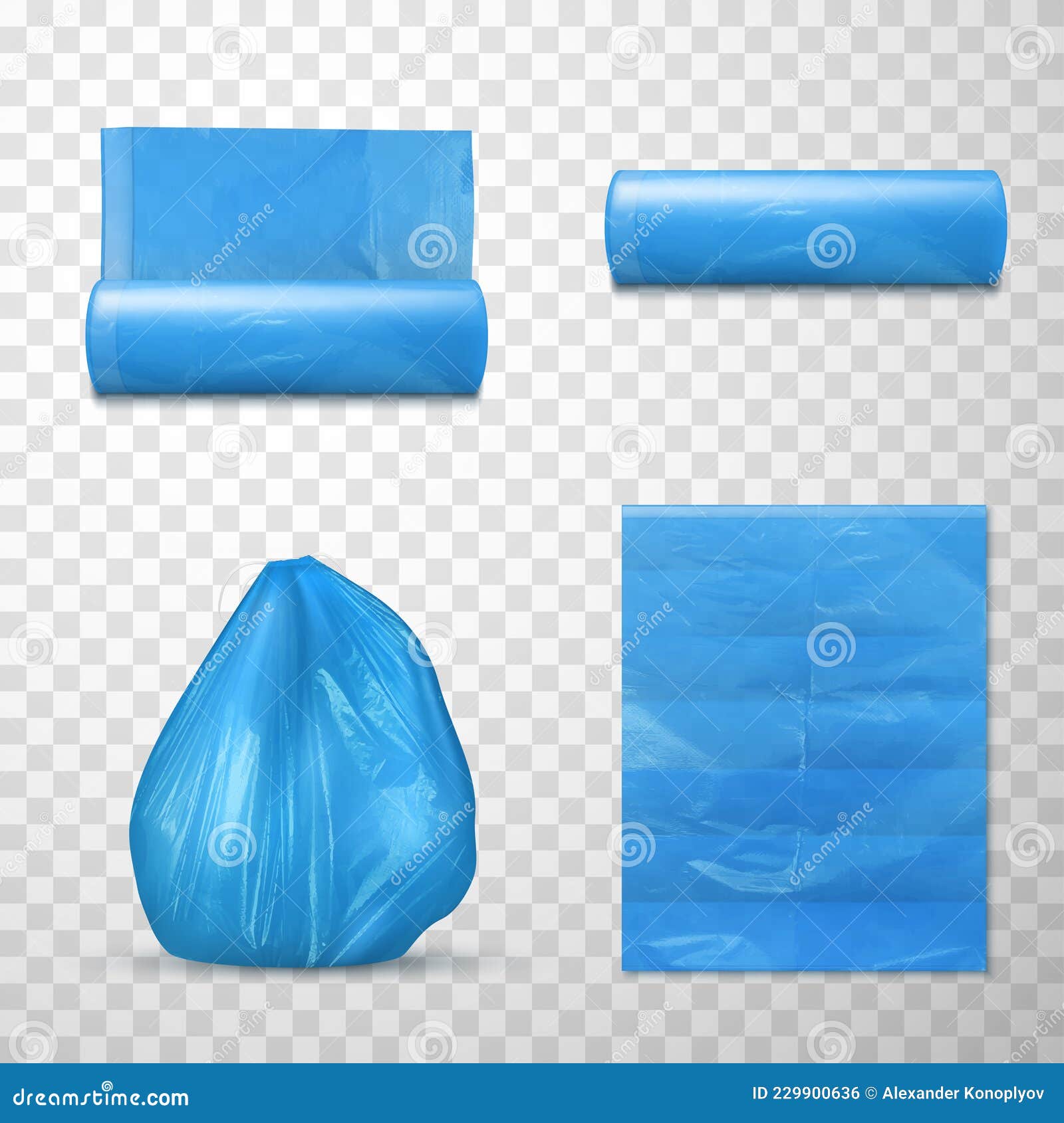 Blue Plastic Garbage Bag Set Realistic Vector Illustration Polyethylene ...