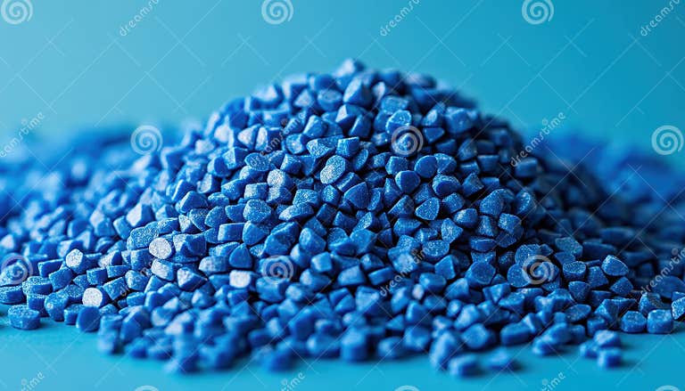 Blue Plastic Granules Piled Together on a Smooth Surface for Processing ...