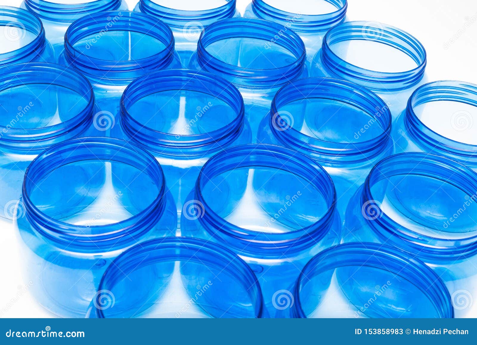 Blue Plastic Jars on a White Background Isolate, Polyethylene ...