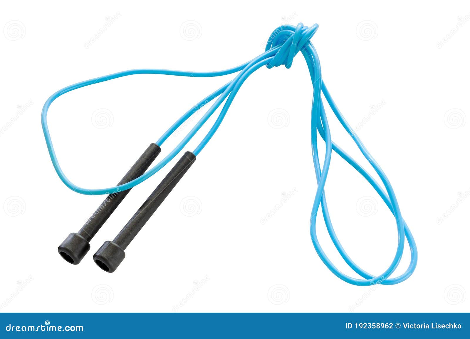 A Blue Plastic Jump Rope with a Black Handles Isolated Jn White ...