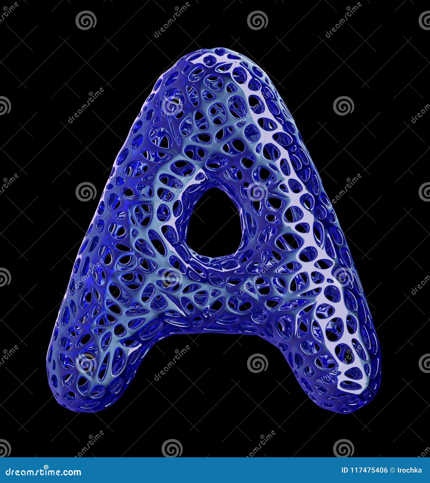 Blue Plastic Letter a with Abstract Holes. 3d Stock Illustration ...