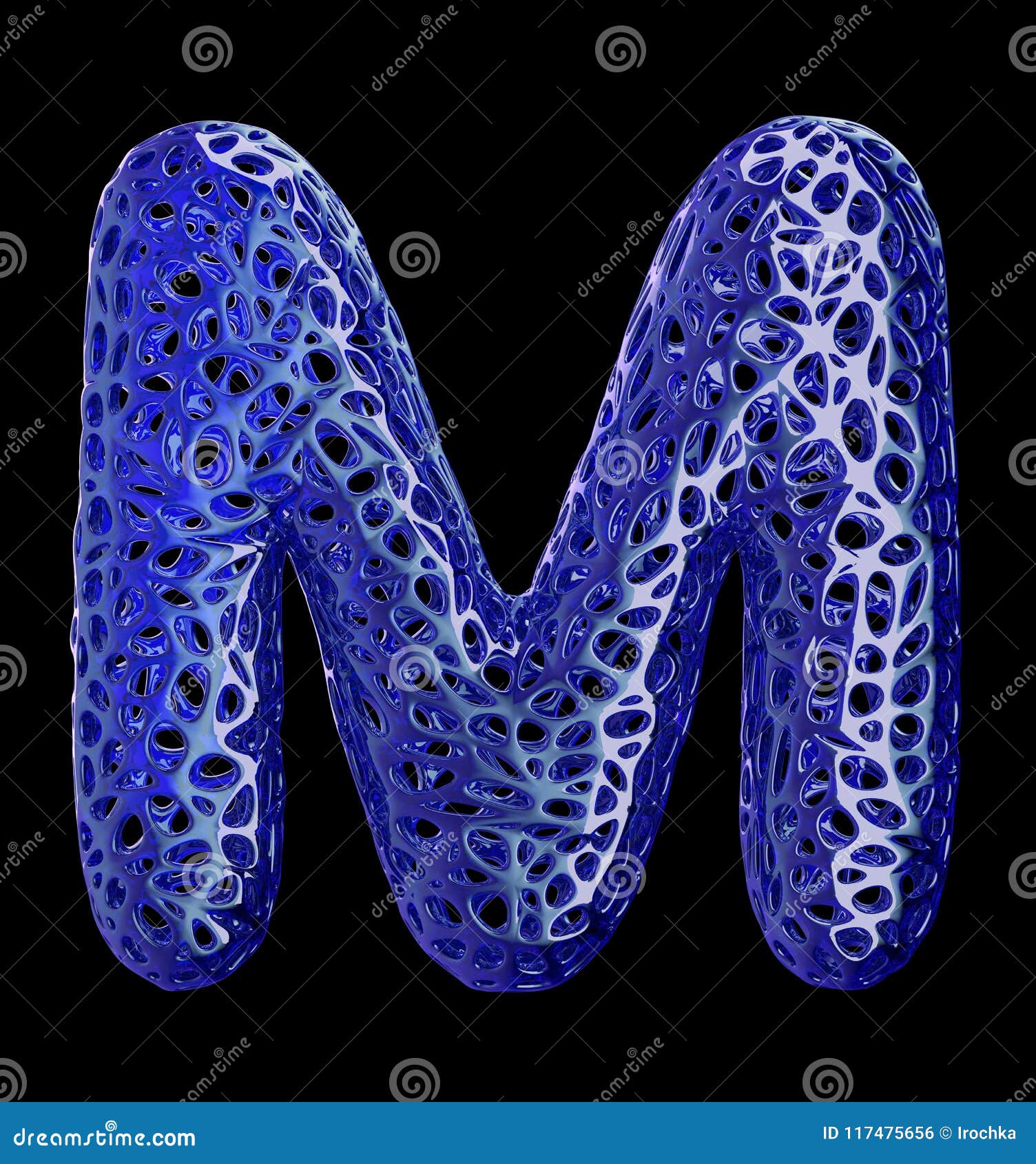 Blue Plastic Letter M with Abstract Holes. 3d Stock Illustration ...