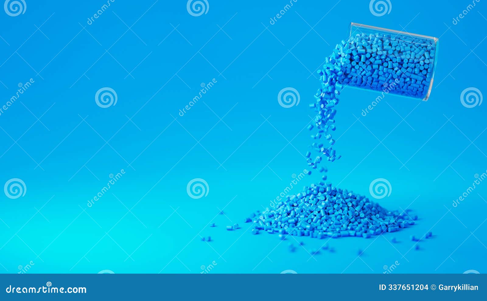Blue Plastic Polypropylene Granules Pouring From The Glass On A Blue ...