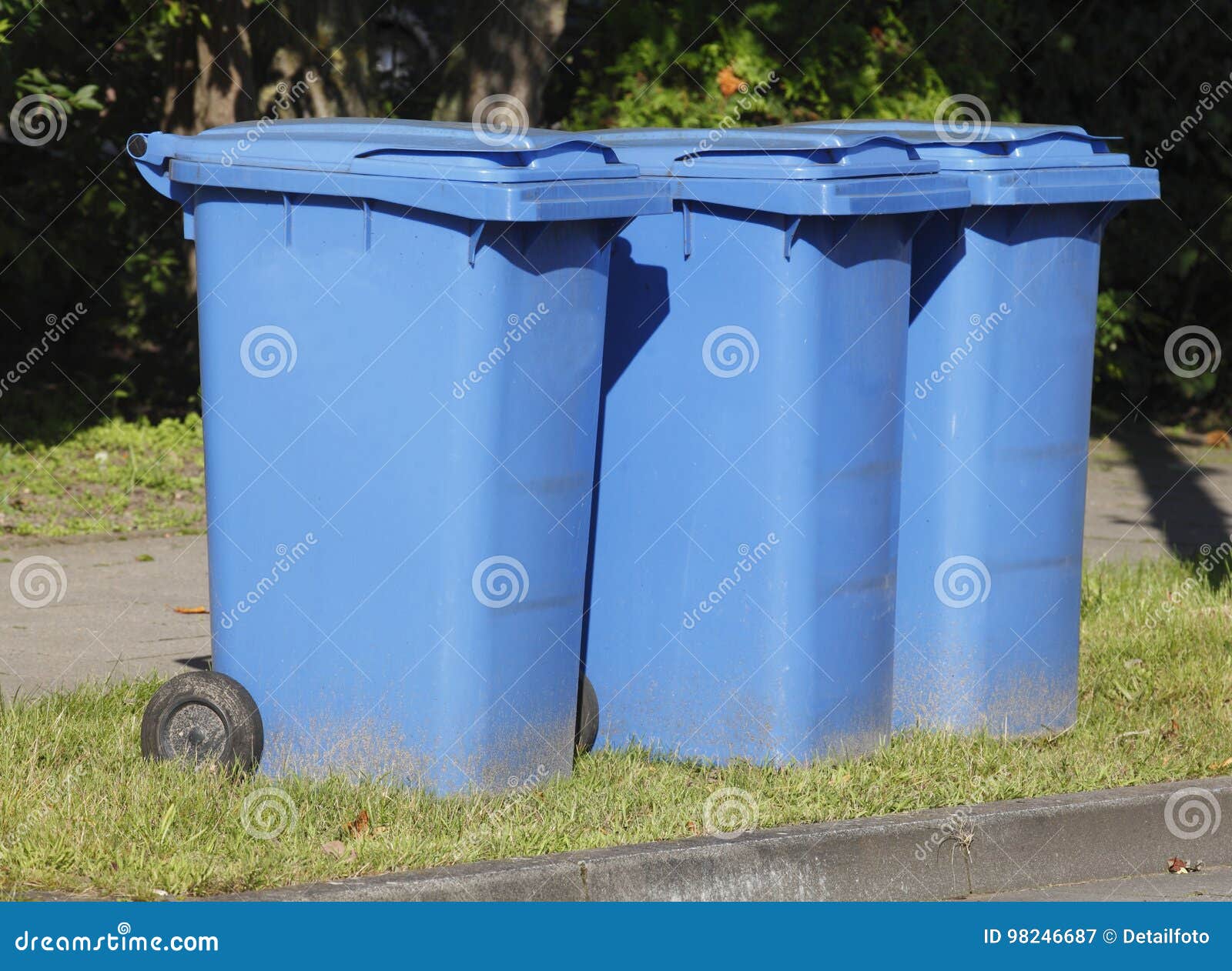 Blue Plastic Recycling Bins Stock Image - Image of rubbish, waste: 98246687