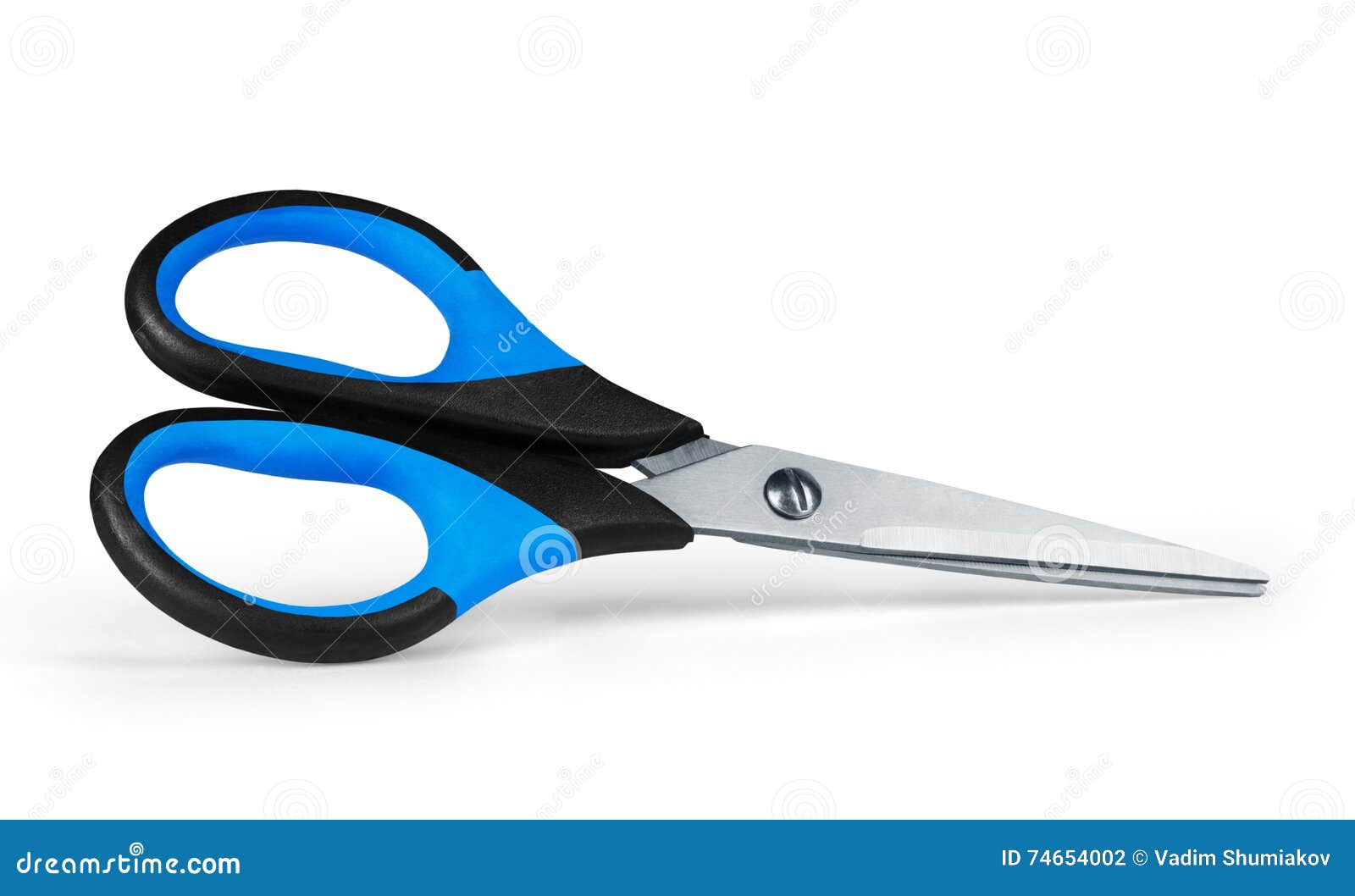 Blue Plastic Scissors Isolated on White Background. Top View of Stock ...