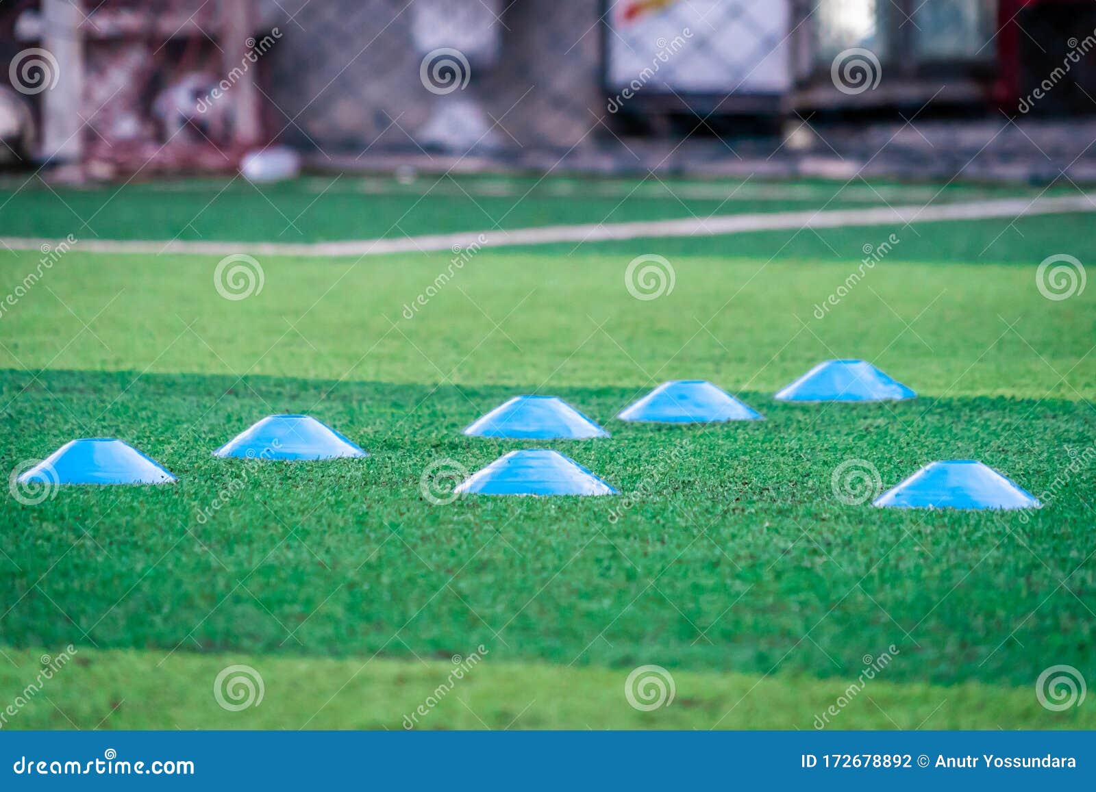 Blue Plastic Sport Marker on Sport Field for Sport Training Stock Photo ...