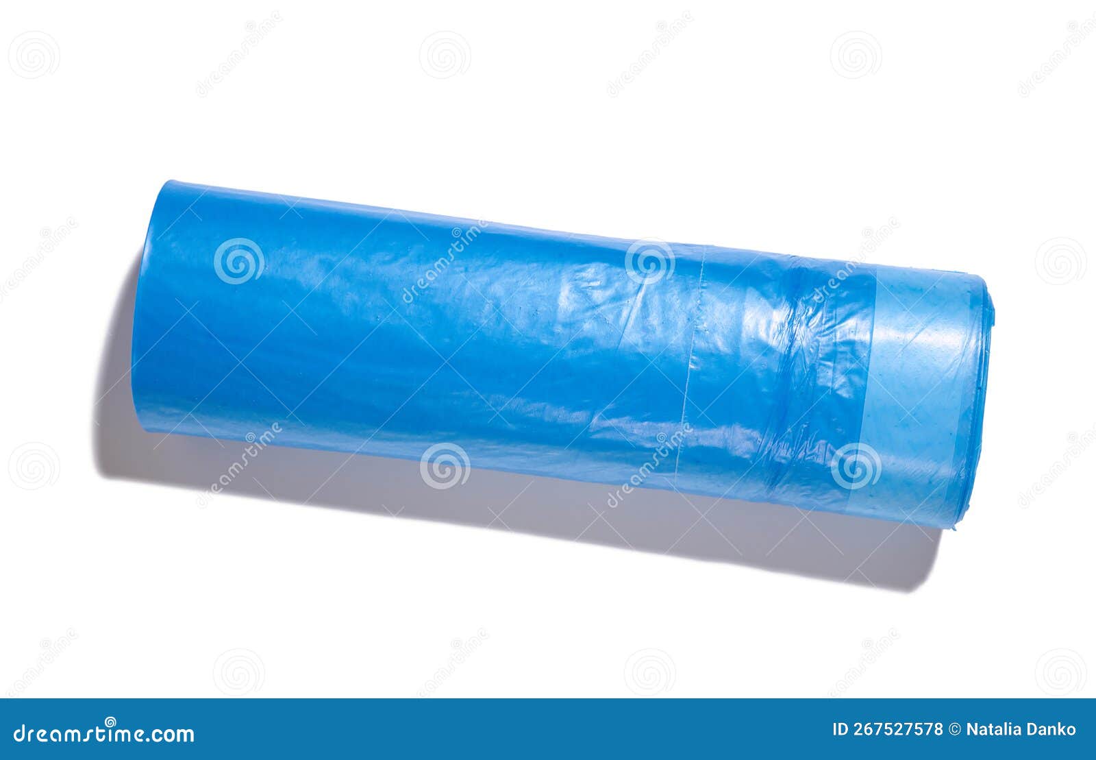 Blue Plastic Trash Bags with Strings on White Background Stock Photo ...