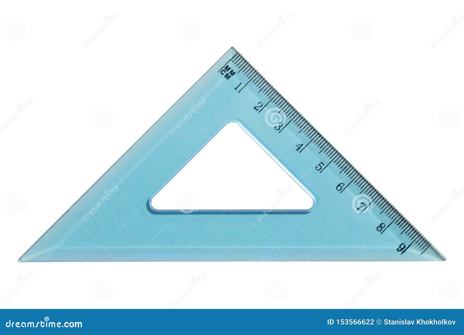 Blue Plastic Triangle Ruler Isolated on White Stock Photo - Image of ...