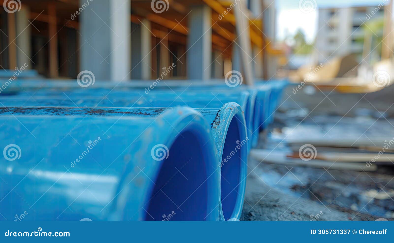 Blue Plastic Turbs Mounted for Building Under Construction Stock ...