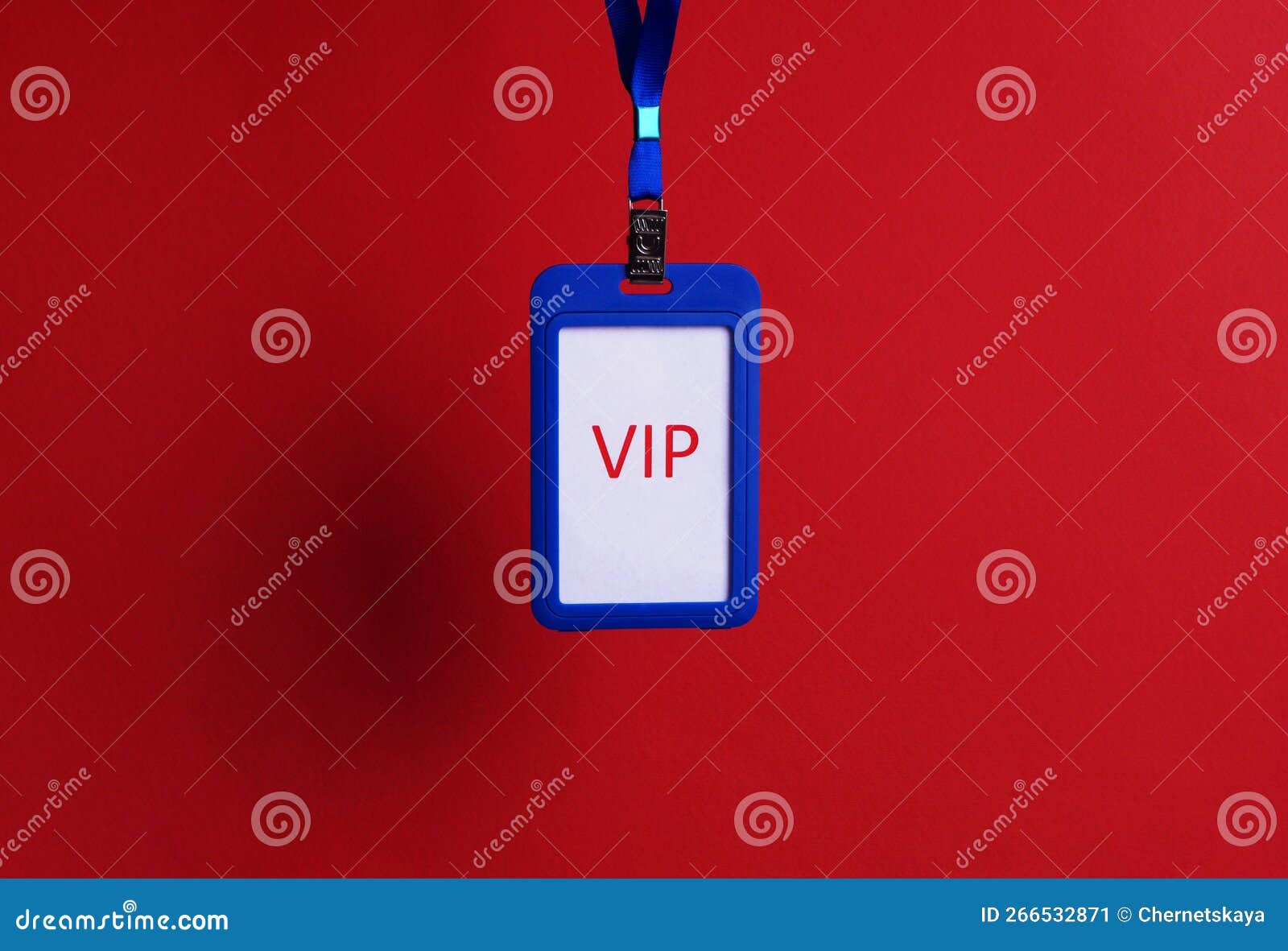 Blue Plastic Vip Badge Hanging on Red Background Stock Image - Image of ...