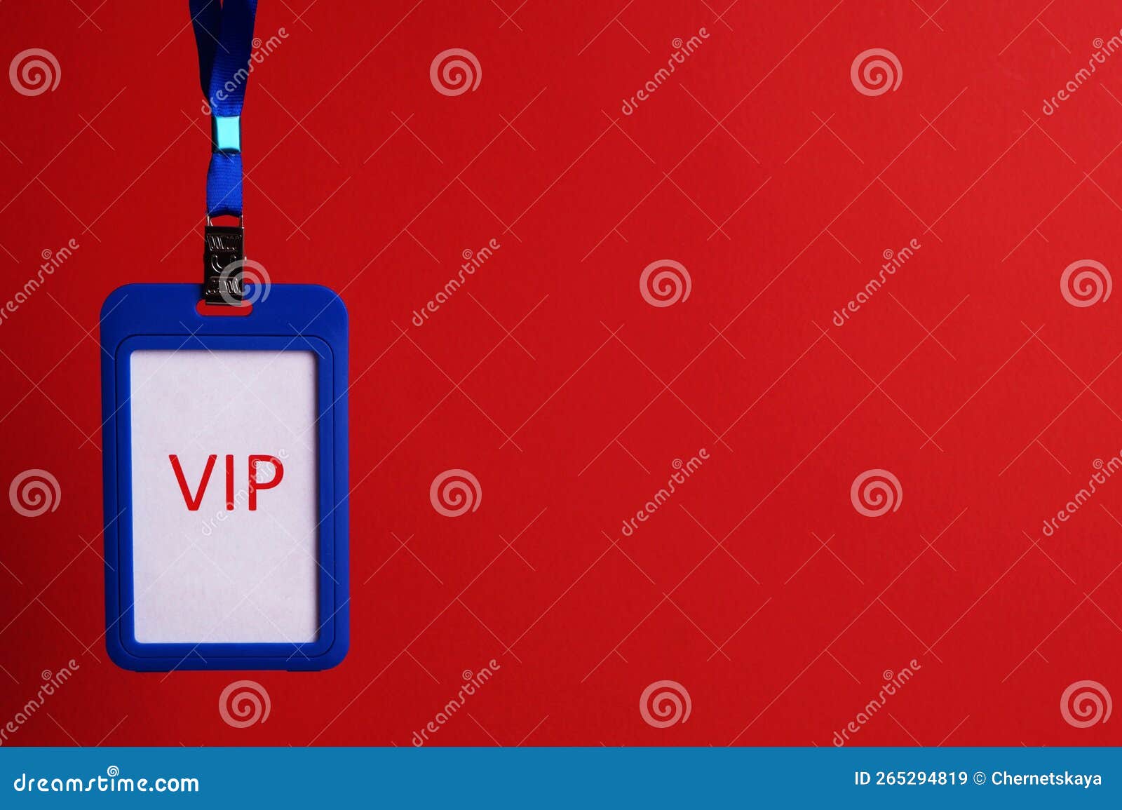 Blue Plastic Vip Badge Hanging on Red Background, Space for Text Stock ...