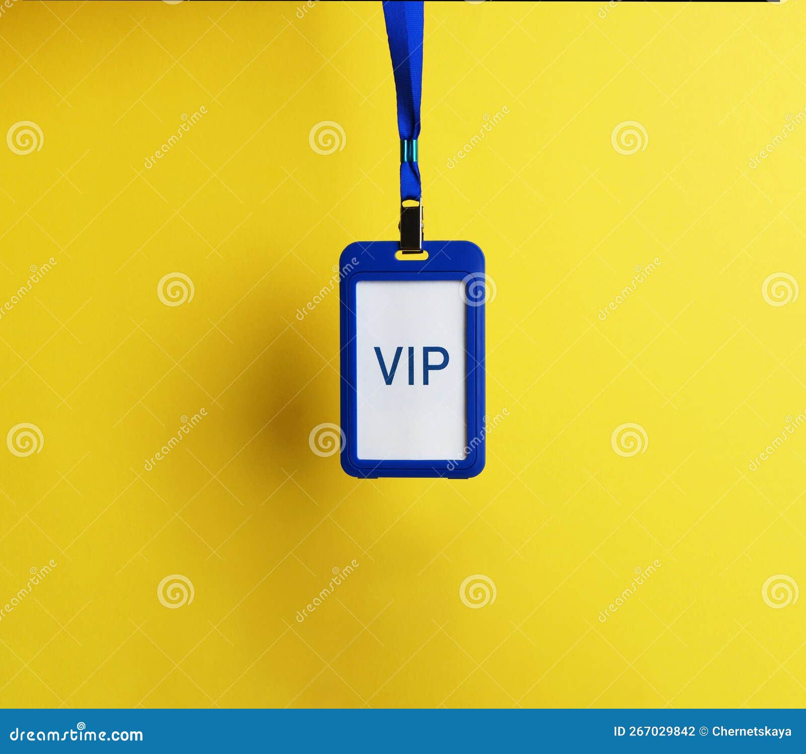 Blue Plastic Vip Badge Hanging on Yellow Background Stock Photo - Image ...