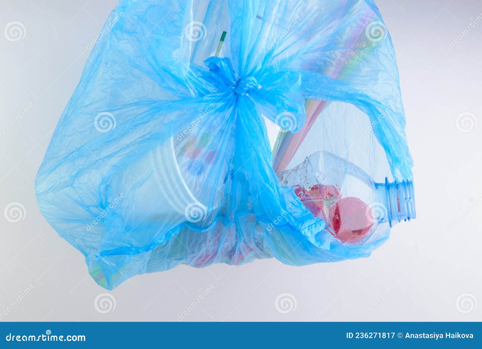Blue plastic waste bag stock image. Image of material - 236271817