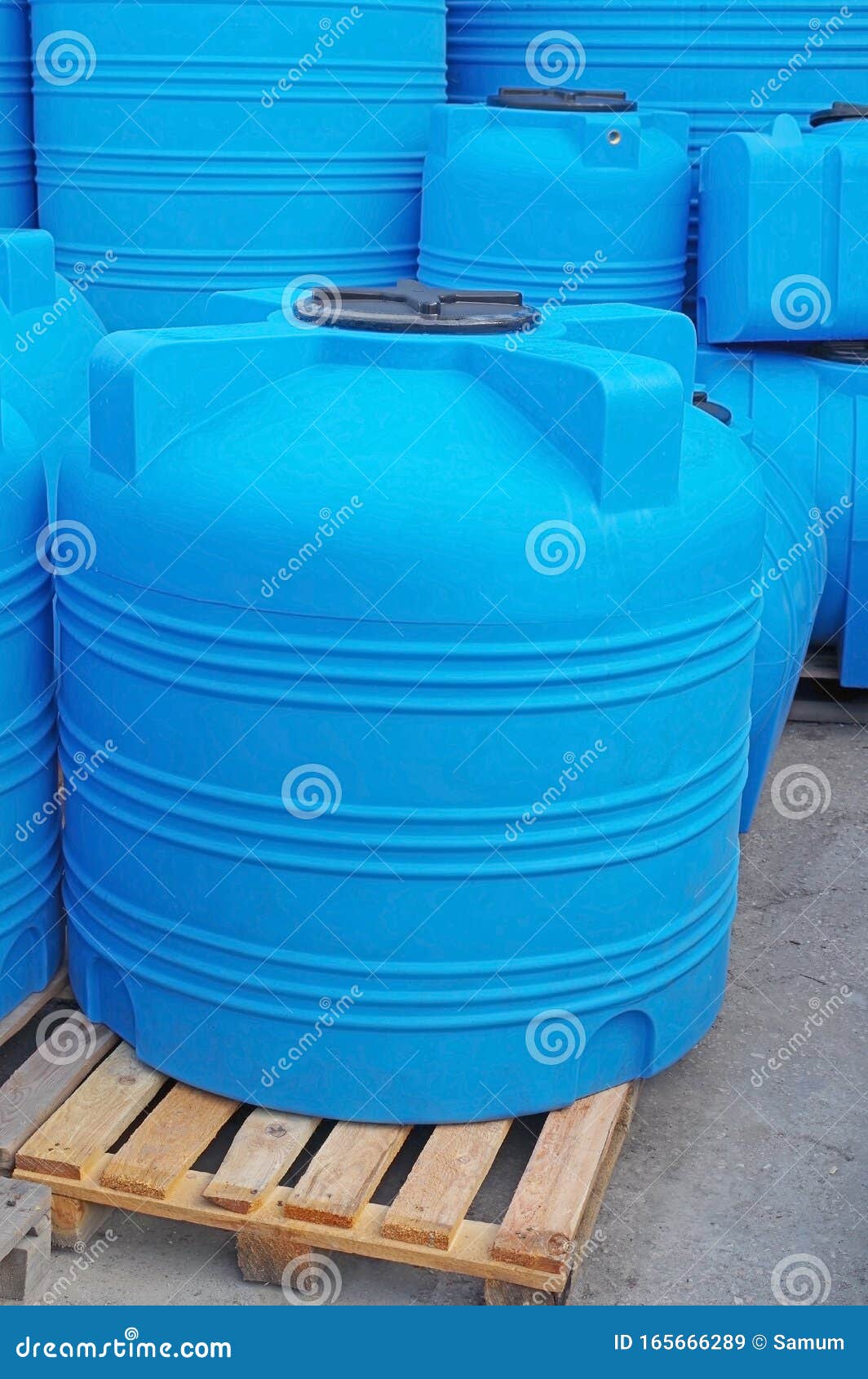 Blue Plastic Water and Liquids Barrel Storage Containers Stock Image ...
