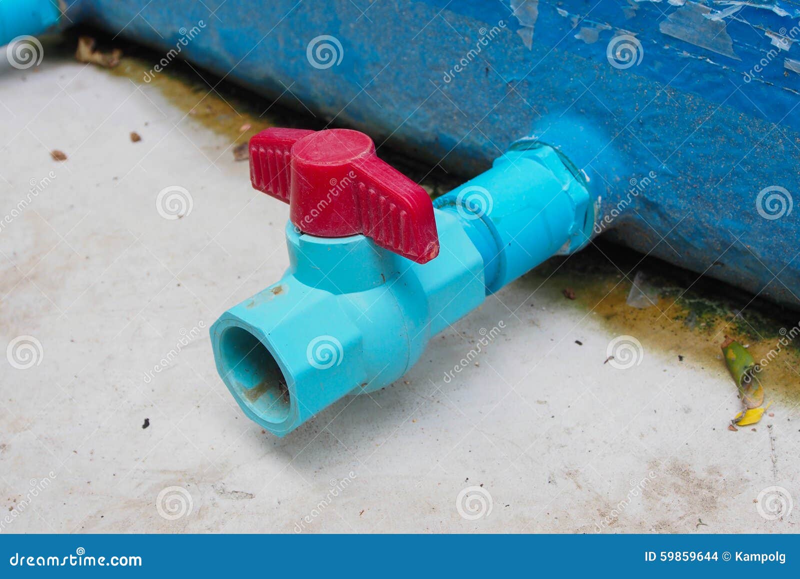 Blue Plastic Water Pipe with Red Valve Stock Photo - Image of drainer ...