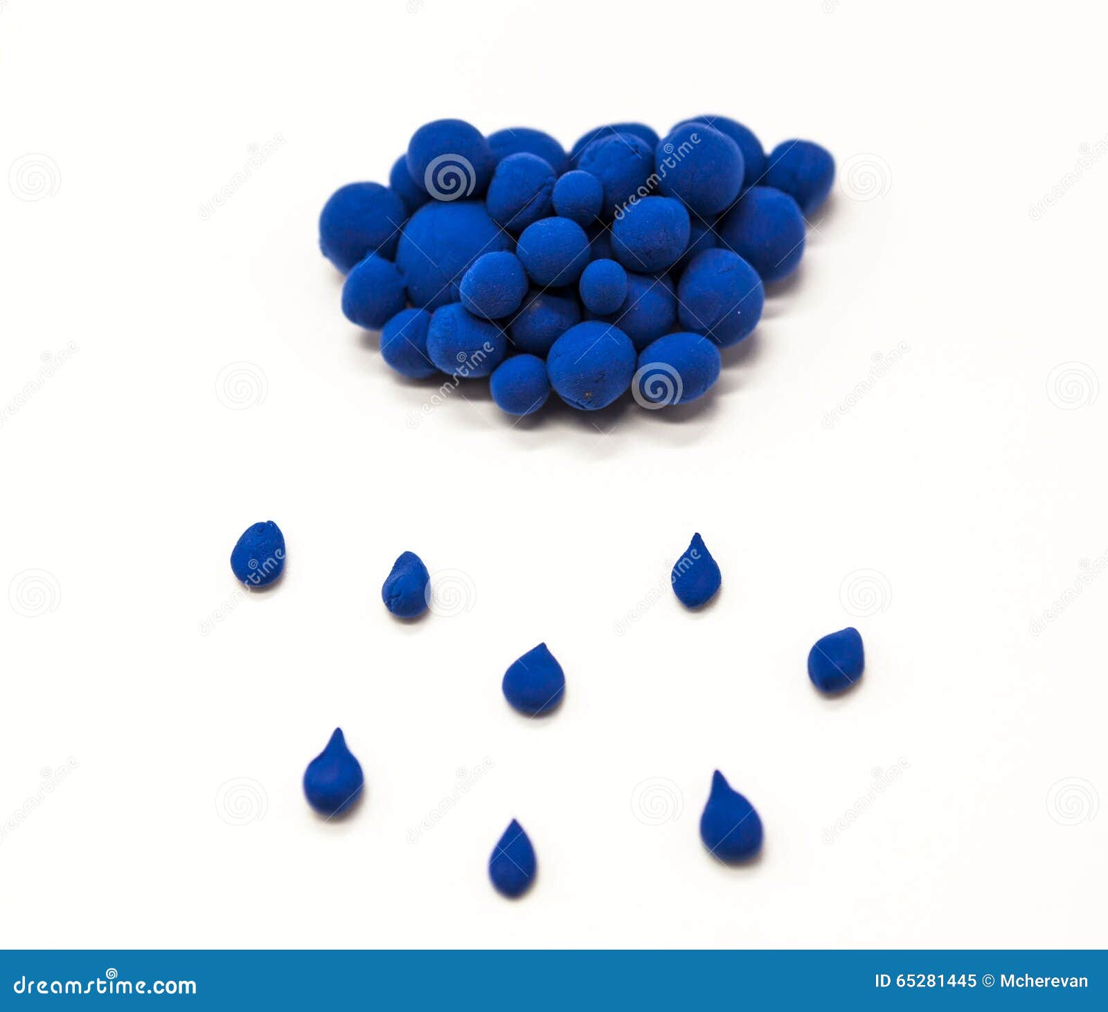 Blue Plasticine Close-up Cloud with Raindrops on a White Background ...