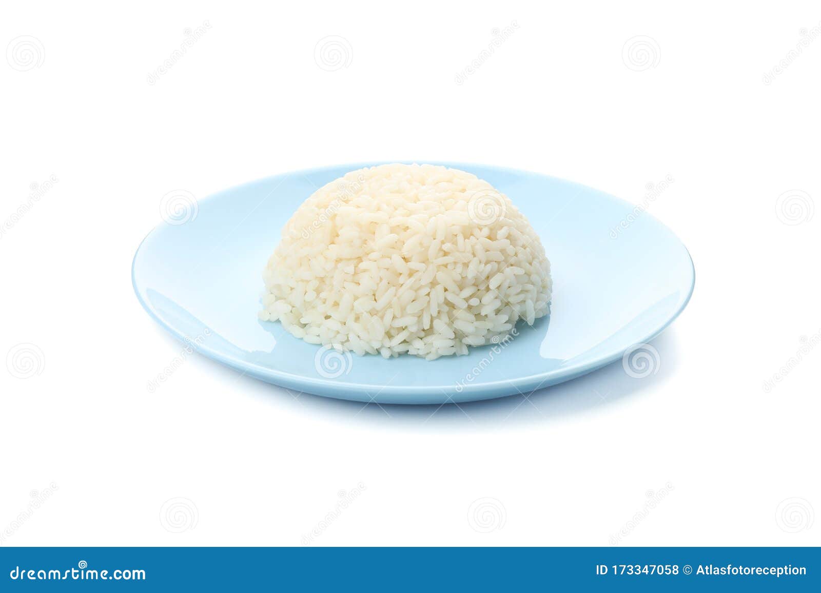 Blue Plate with Boiled Rice Isolated on White Stock Photo - Image of ...