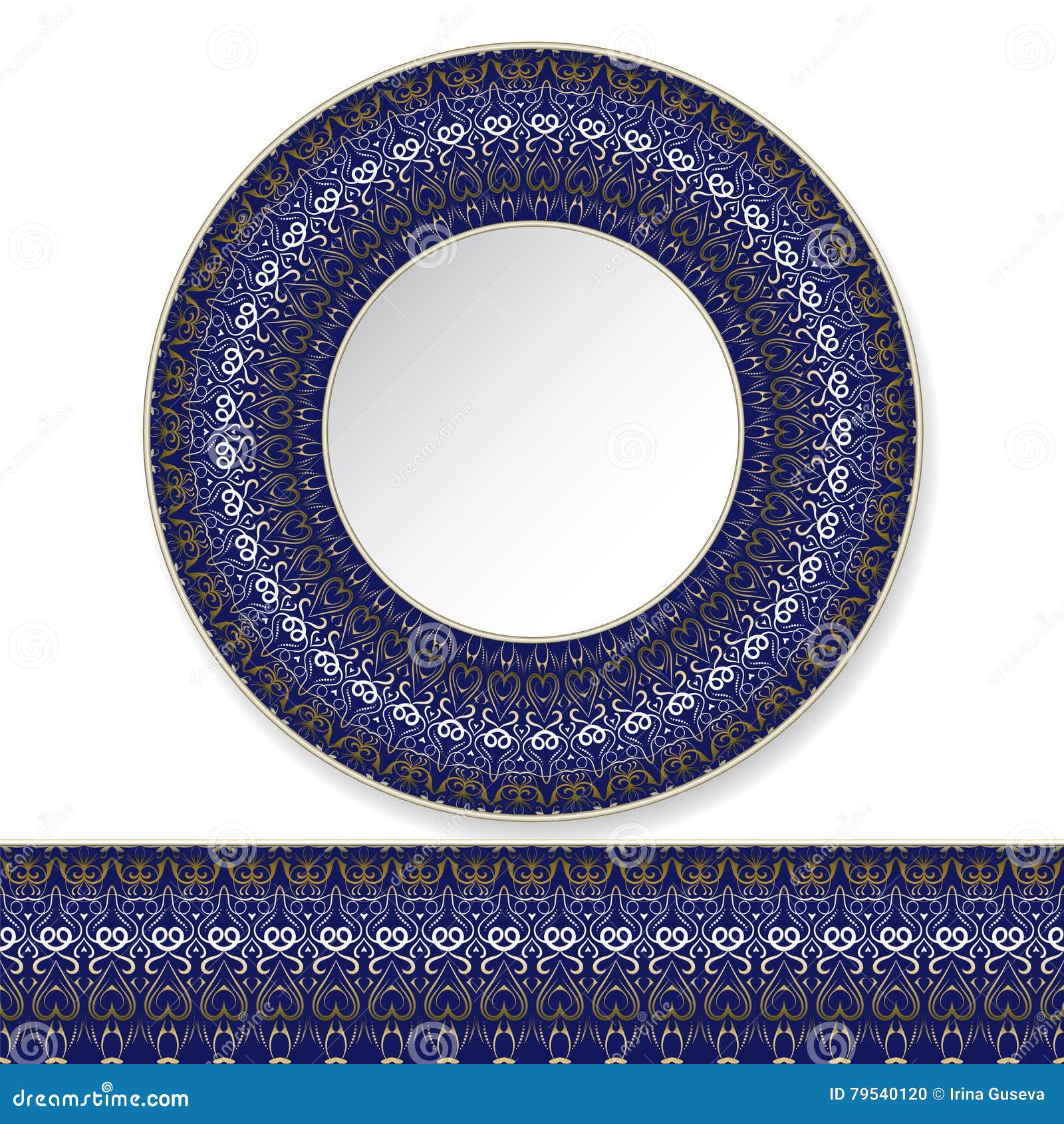 Blue Plate with Gold Pattern Stock Vector - Illustration of floral ...