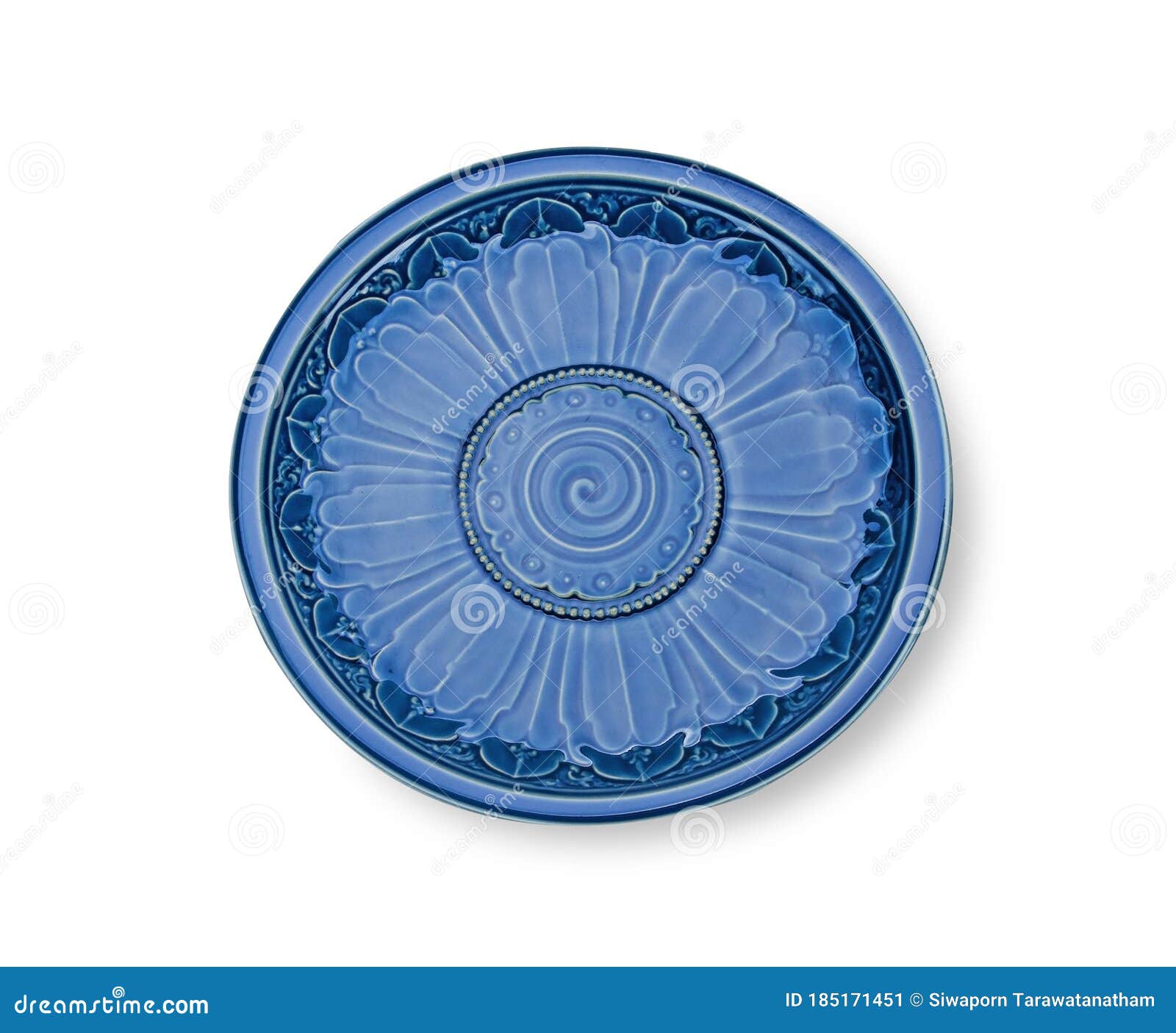 Blue Plate Isolated on a White Background Stock Image - Image of food ...