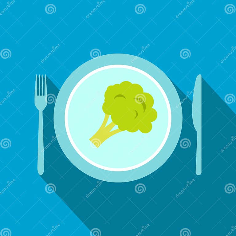 Blue Plate with Piece of Broccoli Flat Icon Stock Vector - Illustration ...