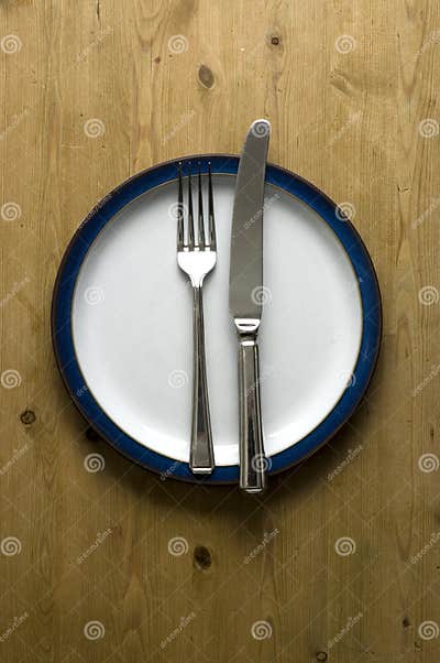Blue Plate Setting stock photo. Image of pine, plate, wooden - 4512396