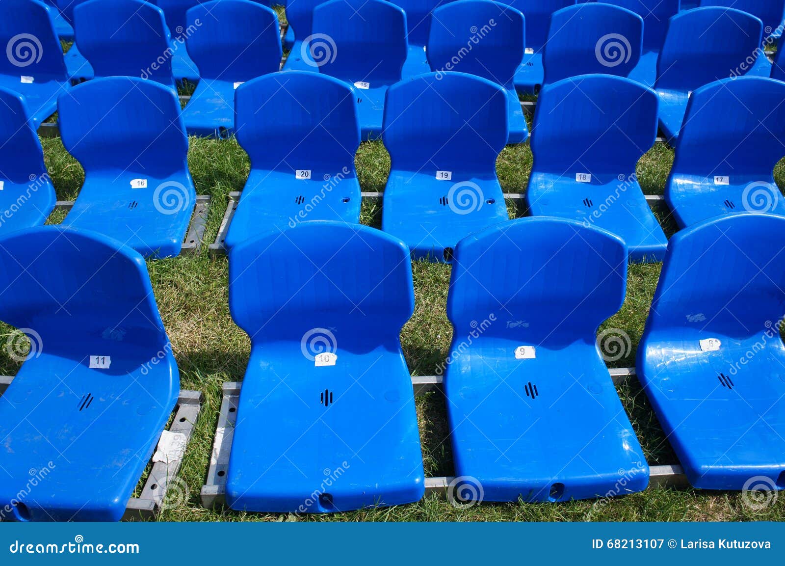 Blue Platform Seats on Grass Stock Image - Image of outdoor, plastic ...