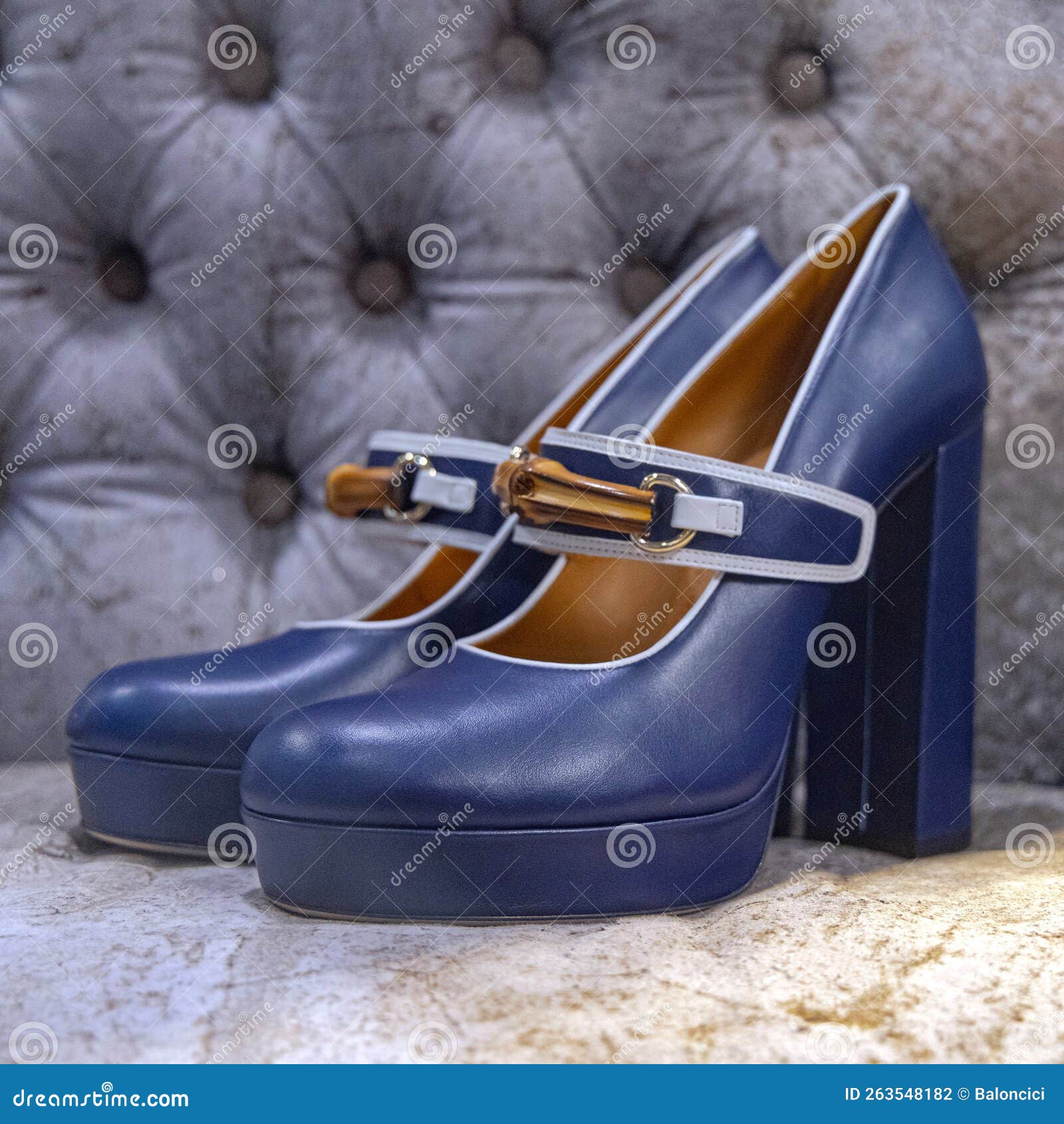 Blue Platform Shoes stock photo. Image of strap, leather - 263548182