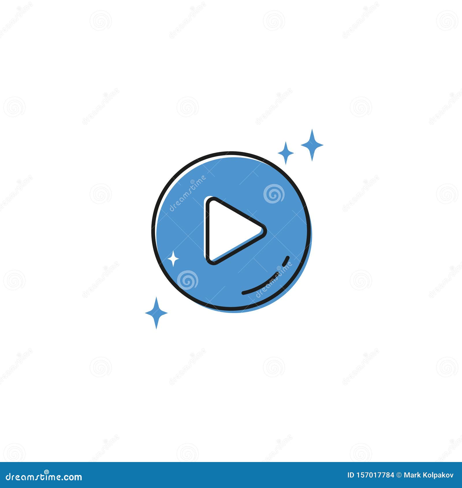 Blue Play Button Colored Outline Icon, Flat Stock Illustration ...