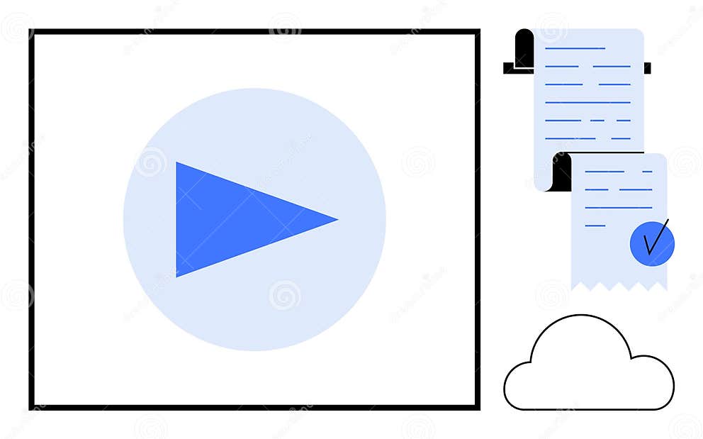 Media Playback, Cloud Storage, and Document Management Illustration for Digital Solutions Stock ...