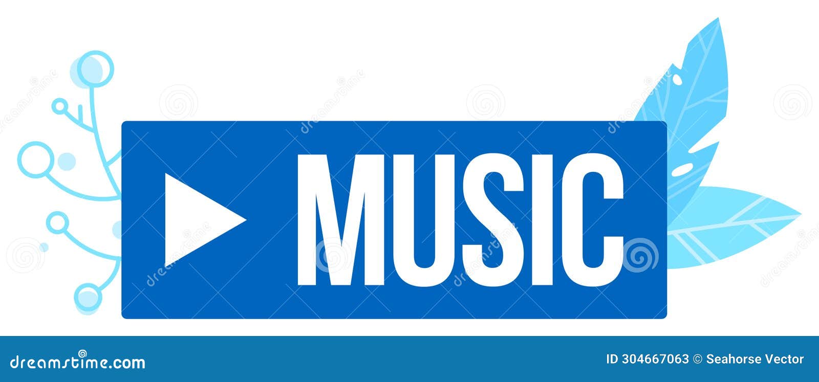 Blue Play Button with Word MUSIC and Abstract Design. Modern Digital ...