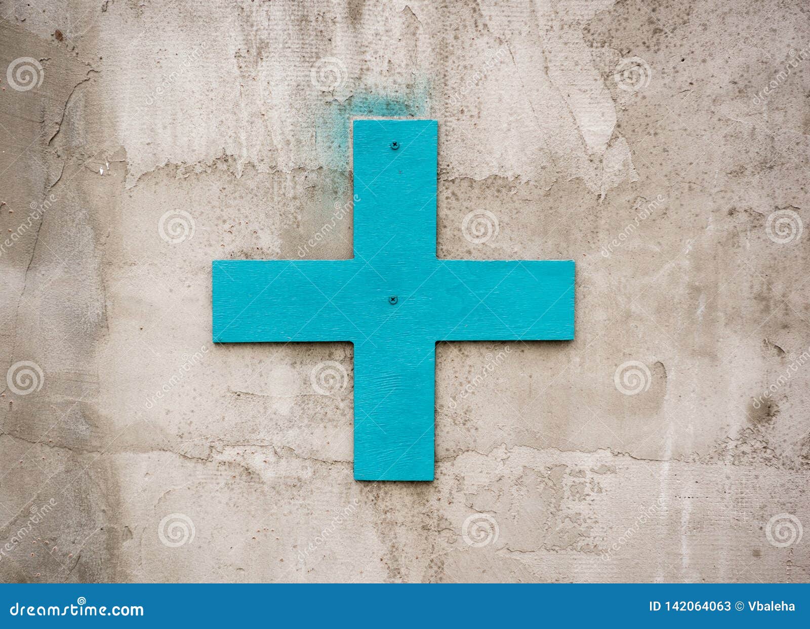 Blue Plus Sign for Decoration on the Concrete Wall Outdoors Stock Image ...
