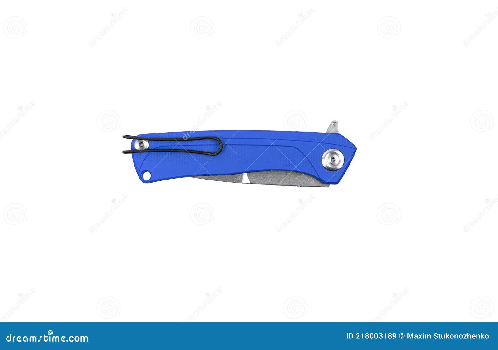 Blue Pocket Folding Knife Isolate on White Back. Compact Metal Sharp ...