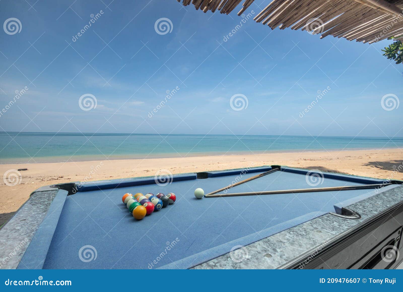 Blue Pool table with balls stock image. Image of competition - 209476607
