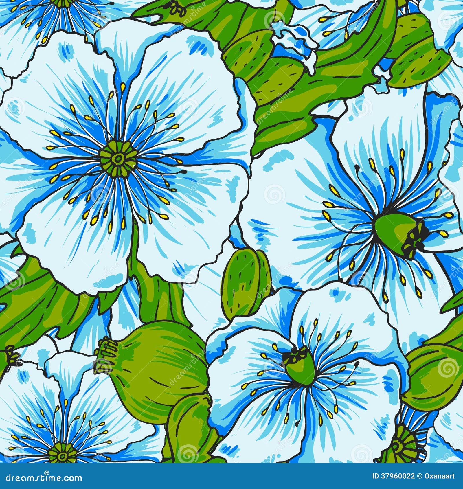 Blue poppy flowers pattern stock illustration. Illustration of design ...