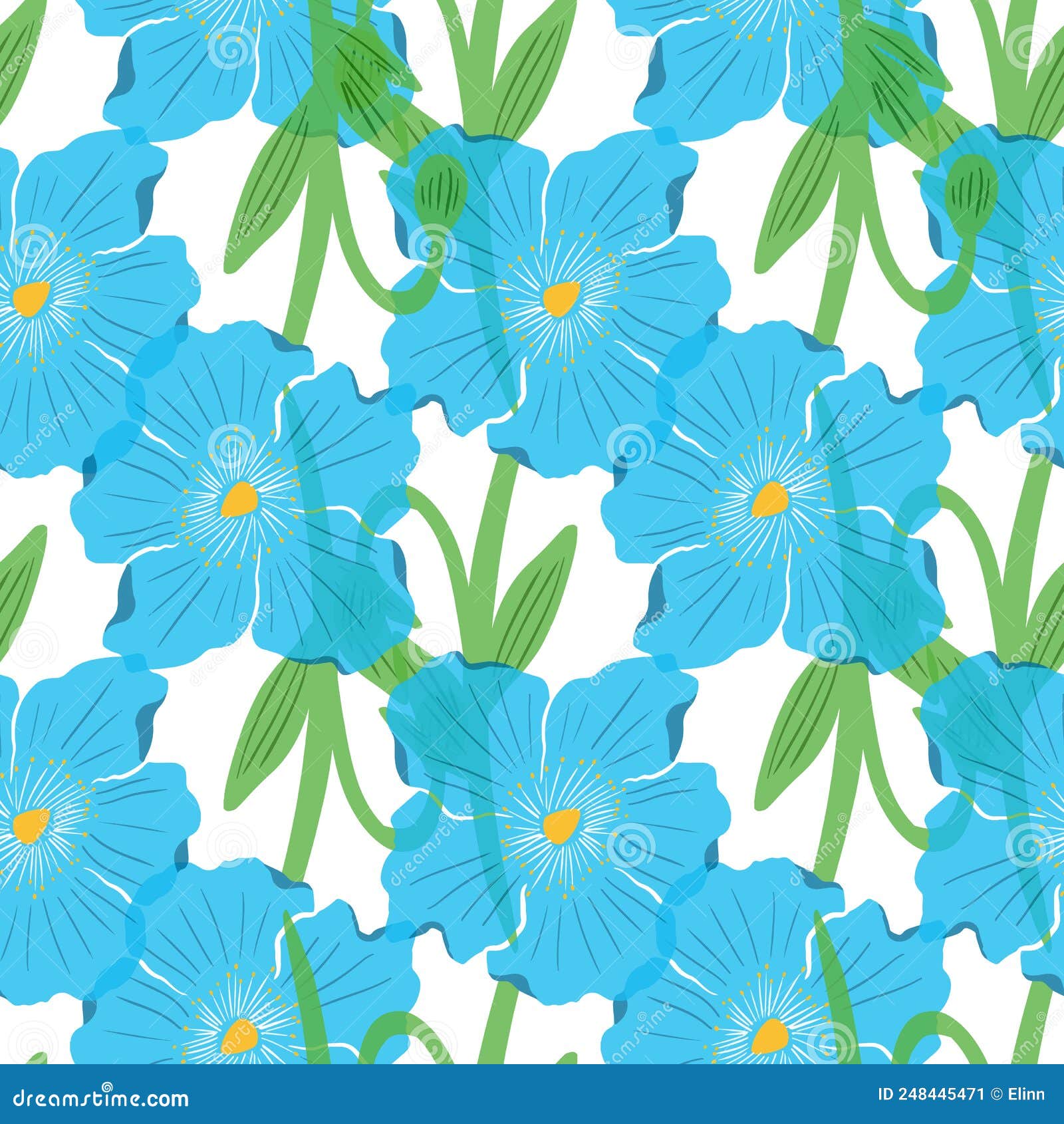 Blue Poppy Repeat Pattern Vector Background Illustration Stock Vector ...