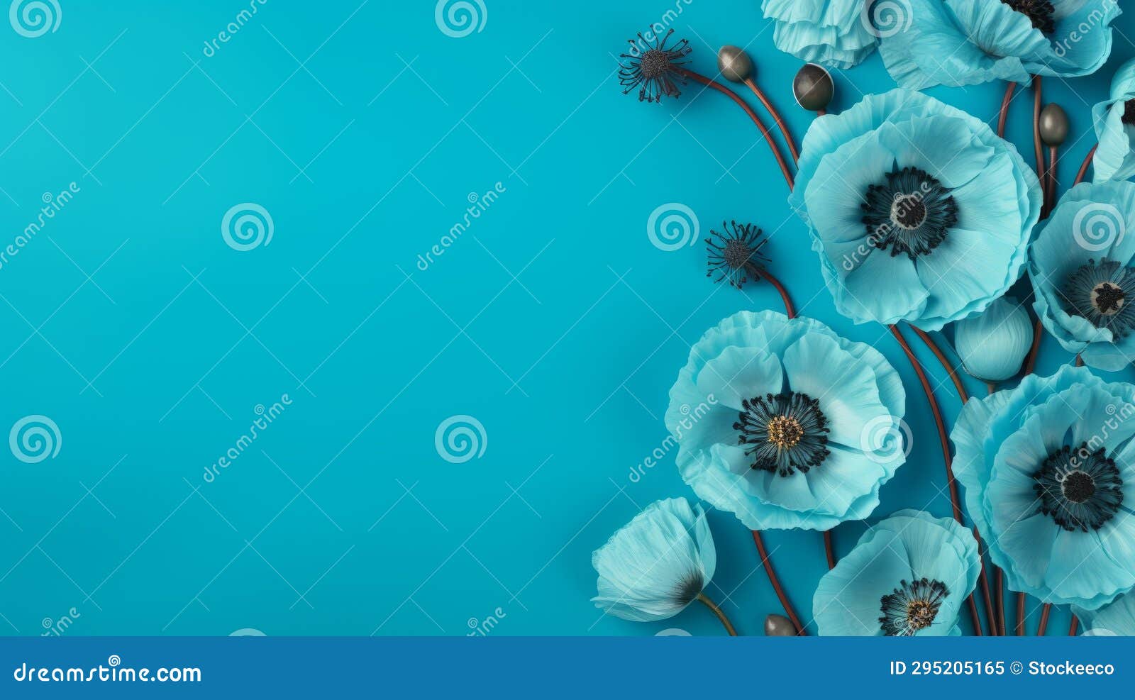 Turquoise Poppy: a Retro Aesthetic Image with Luminous 3d Objects Stock ...
