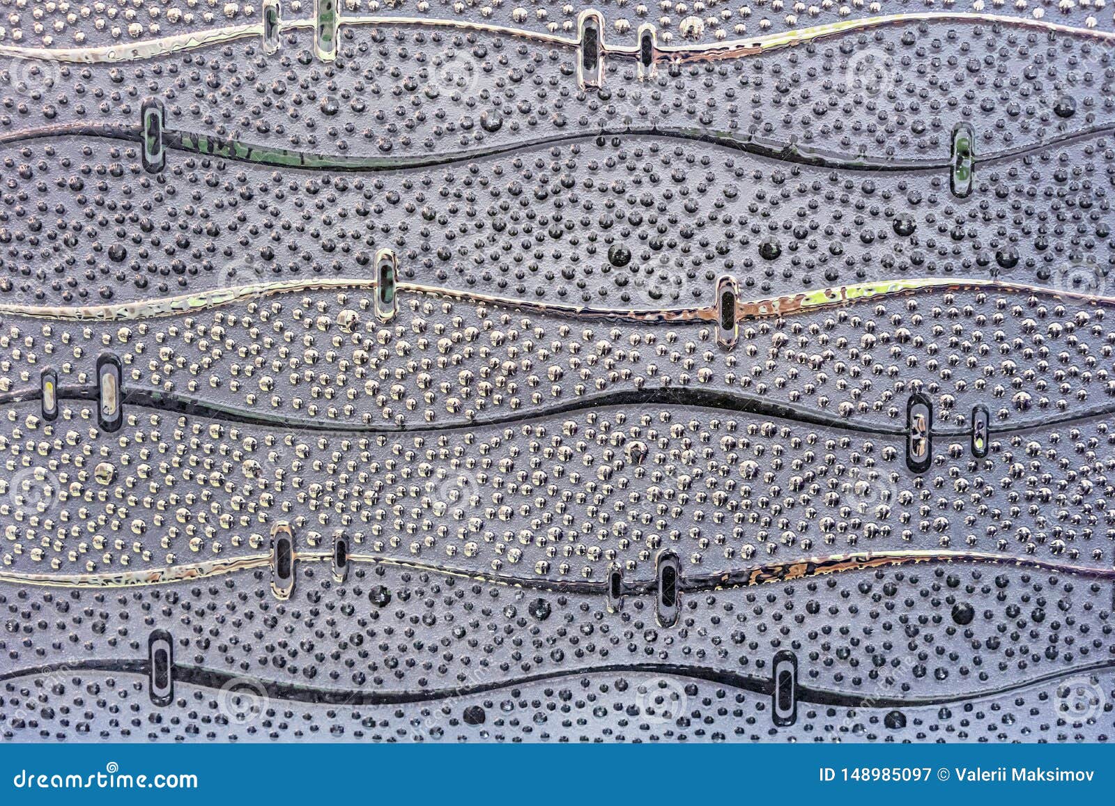 Blue Porcelain Tile with a Wavy Pattern and Circles of Different Colors ...